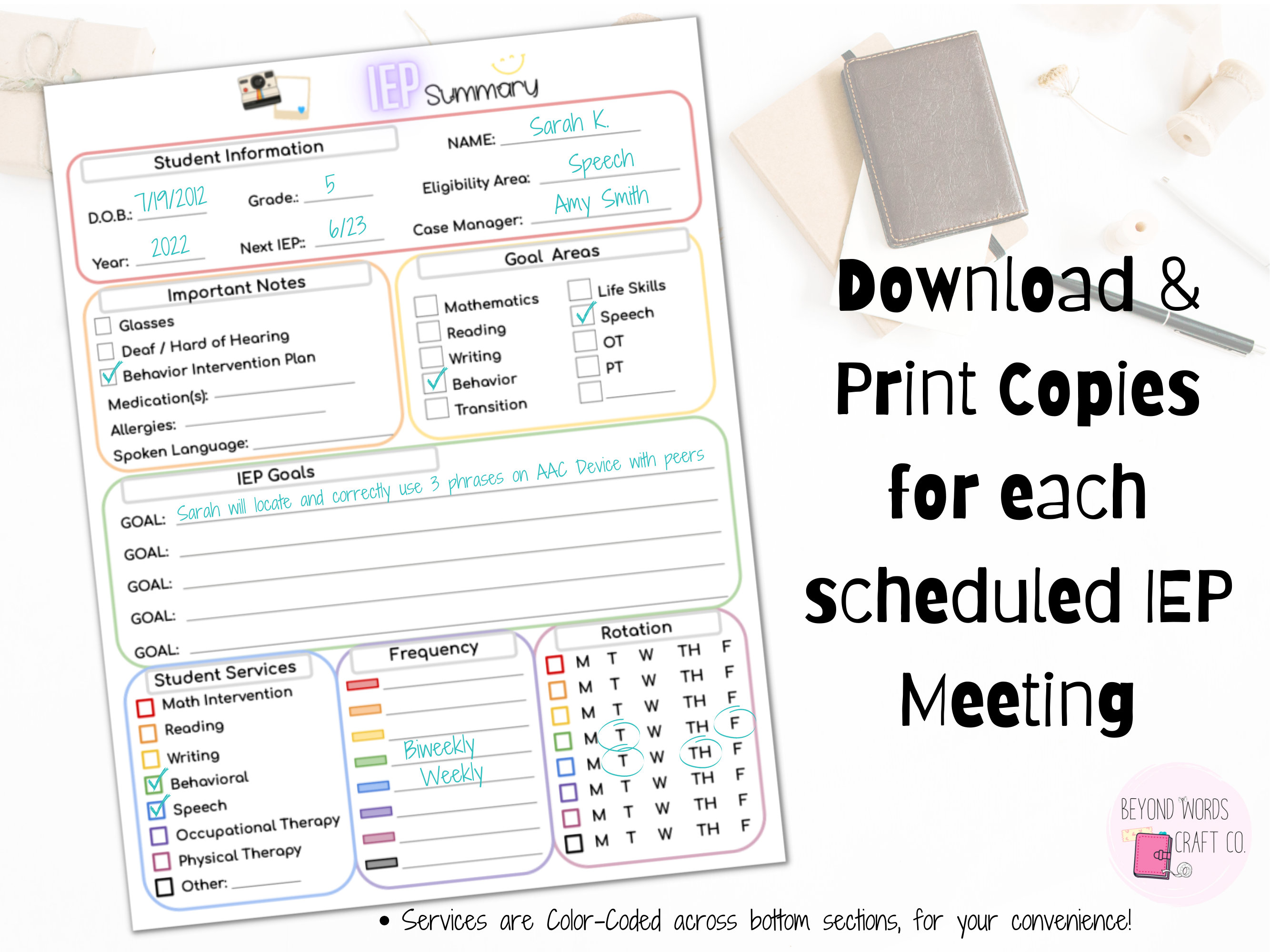 IEP Snapshot Summary Printable Sheet | IEP Meeting Summary for Parents ...
