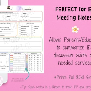 IEP Snapshot Summary Printable Sheet | IEP Meeting Summary for Parents ...