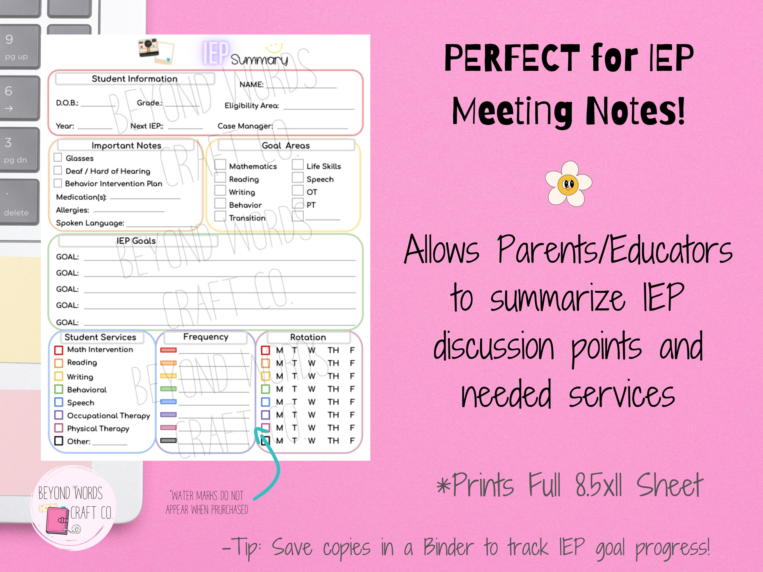IEP Snapshot Summary Printable Sheet | IEP Meeting Summary for Parents ...