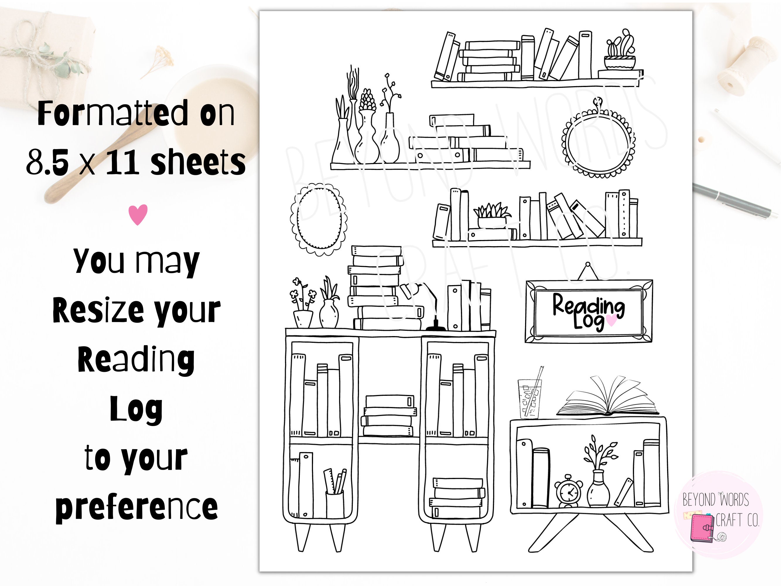 Bookshelf Reading Log Printable Reading Tracker, Book Log Books to Read ...