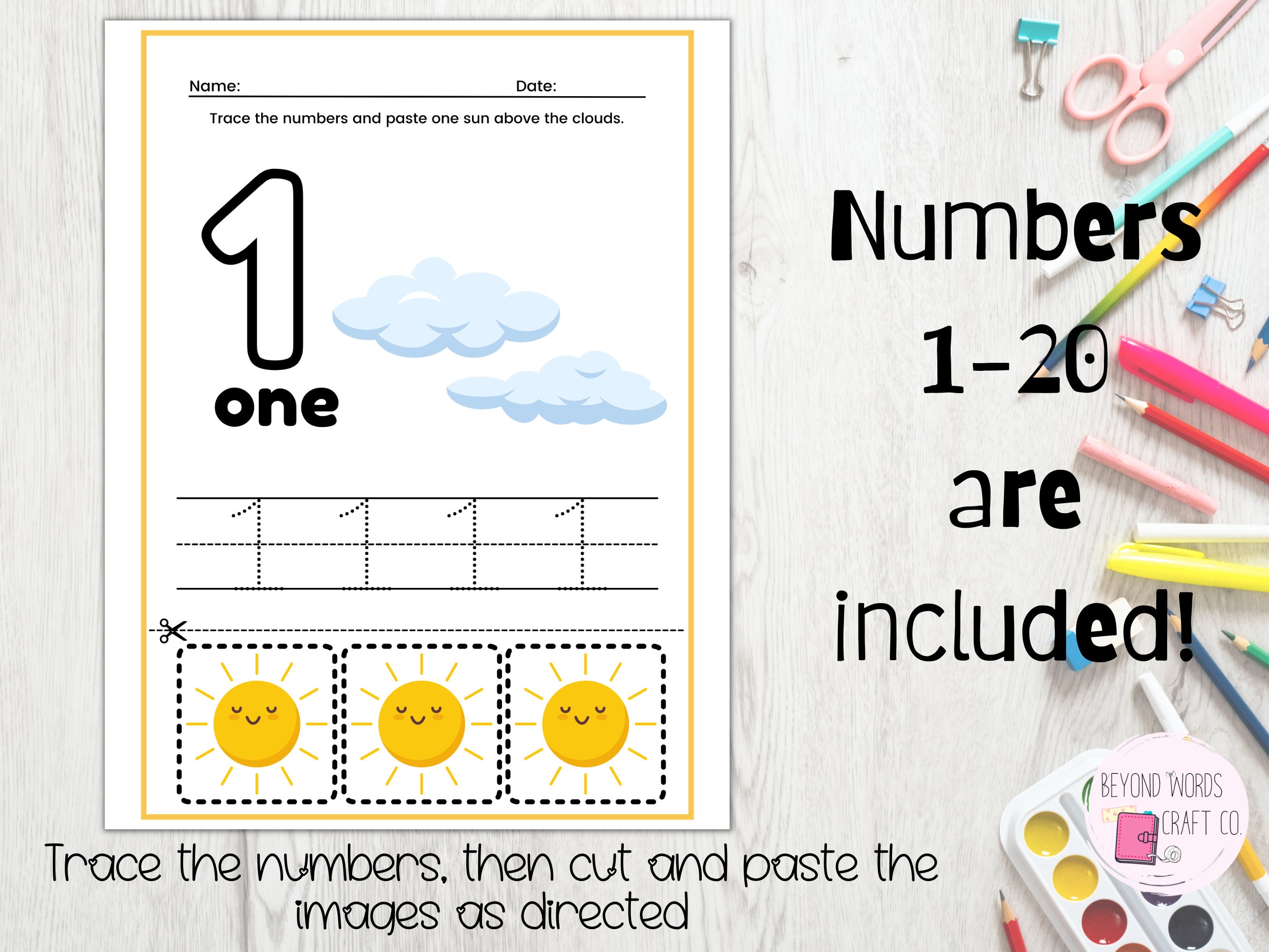 Numbers 1-20 Tracing, Cut & Paste Printable Worksheets Preschool ...