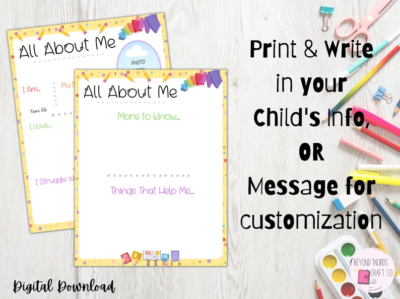 All About Me Printable School/iep/therapy Communication Sheet | Special ...
