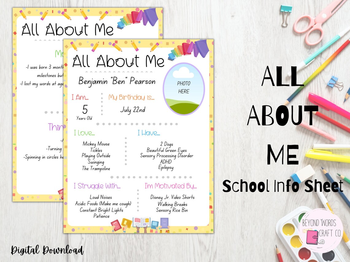All About Me Printable School/iep/therapy Communication Sheet | Special ...