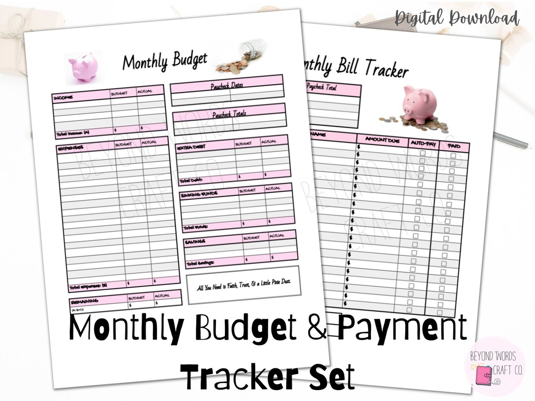 Monthly Budget & Bill Payment Tracker Printable Set | Monthly Budget ...