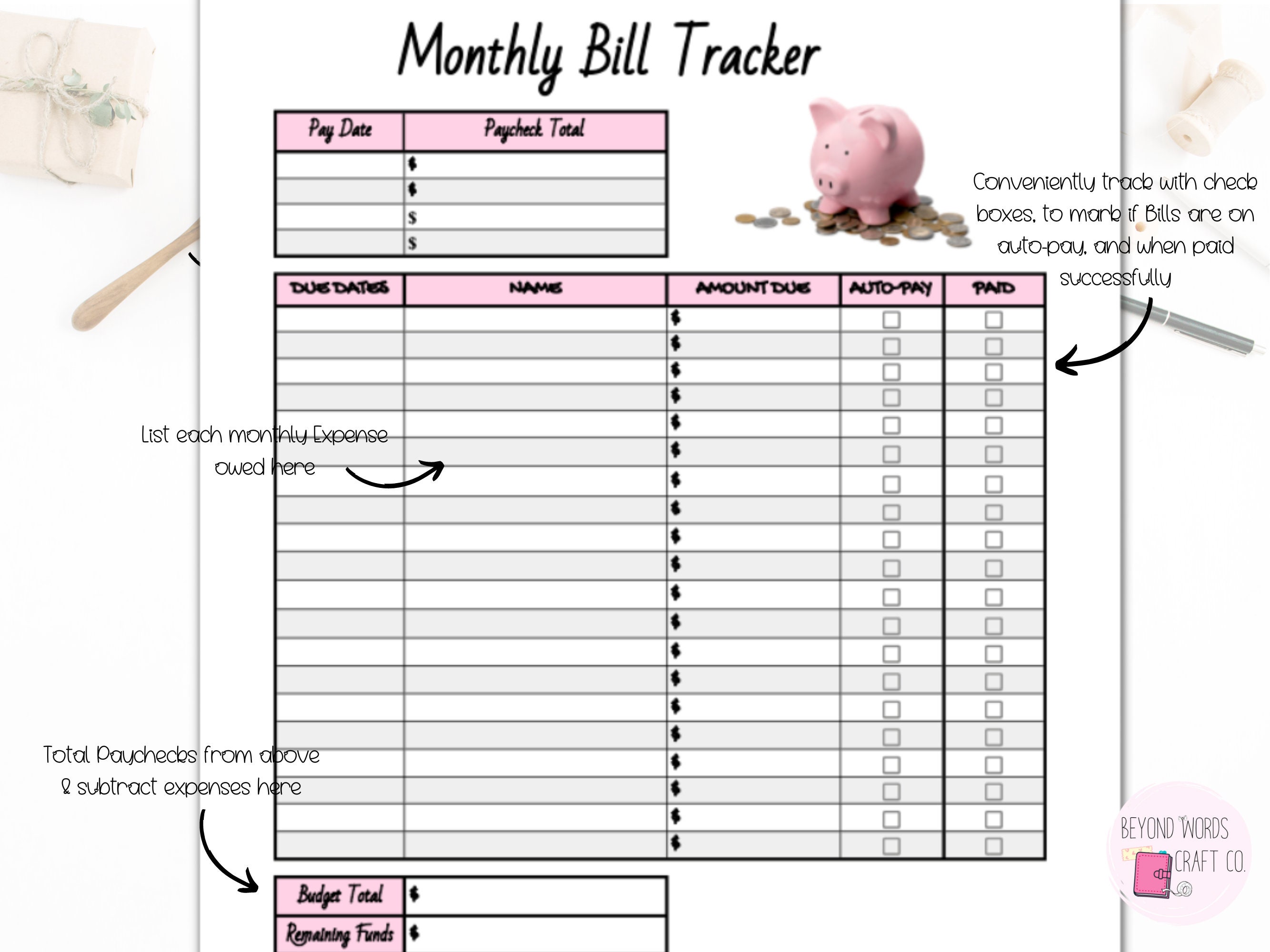 Monthly Budget & Bill Payment Tracker Printable Set | Monthly Budget ...
