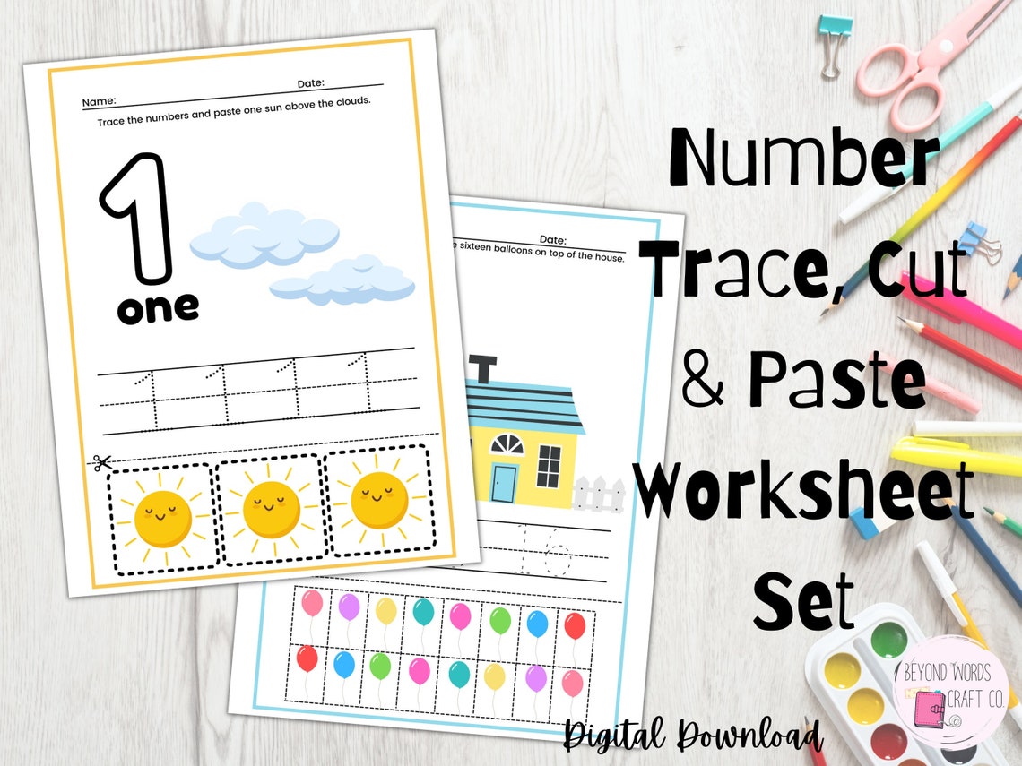 Numbers 1-20 Tracing, Cut & Paste Printable Worksheets | Preschool ...
