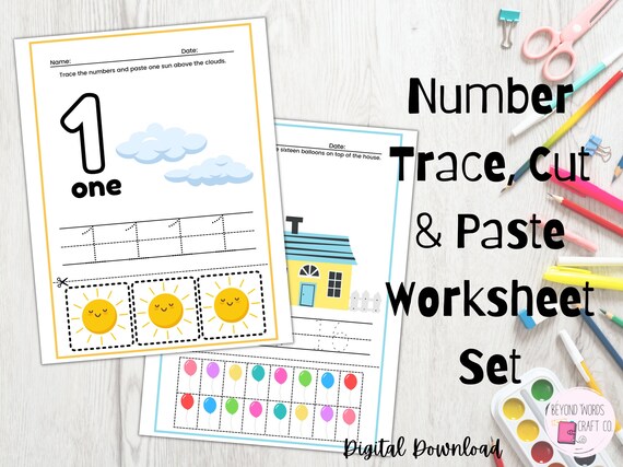 Numbers 1-20 Tracing Cut & Paste Printable Worksheets - Etsy