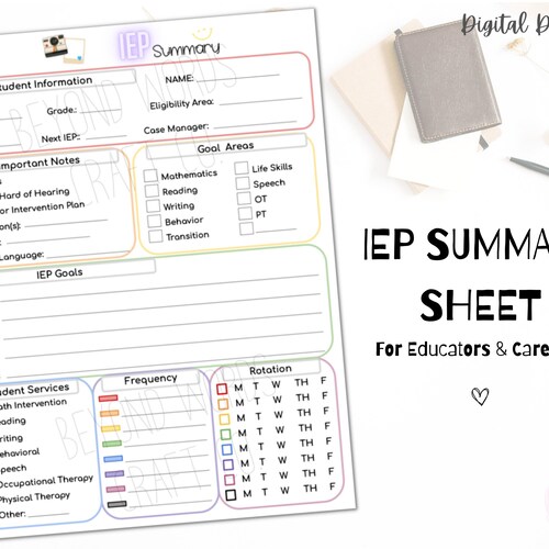 IEP Snapshot Summary Printable Sheet IEP Meeting Summary for - Etsy