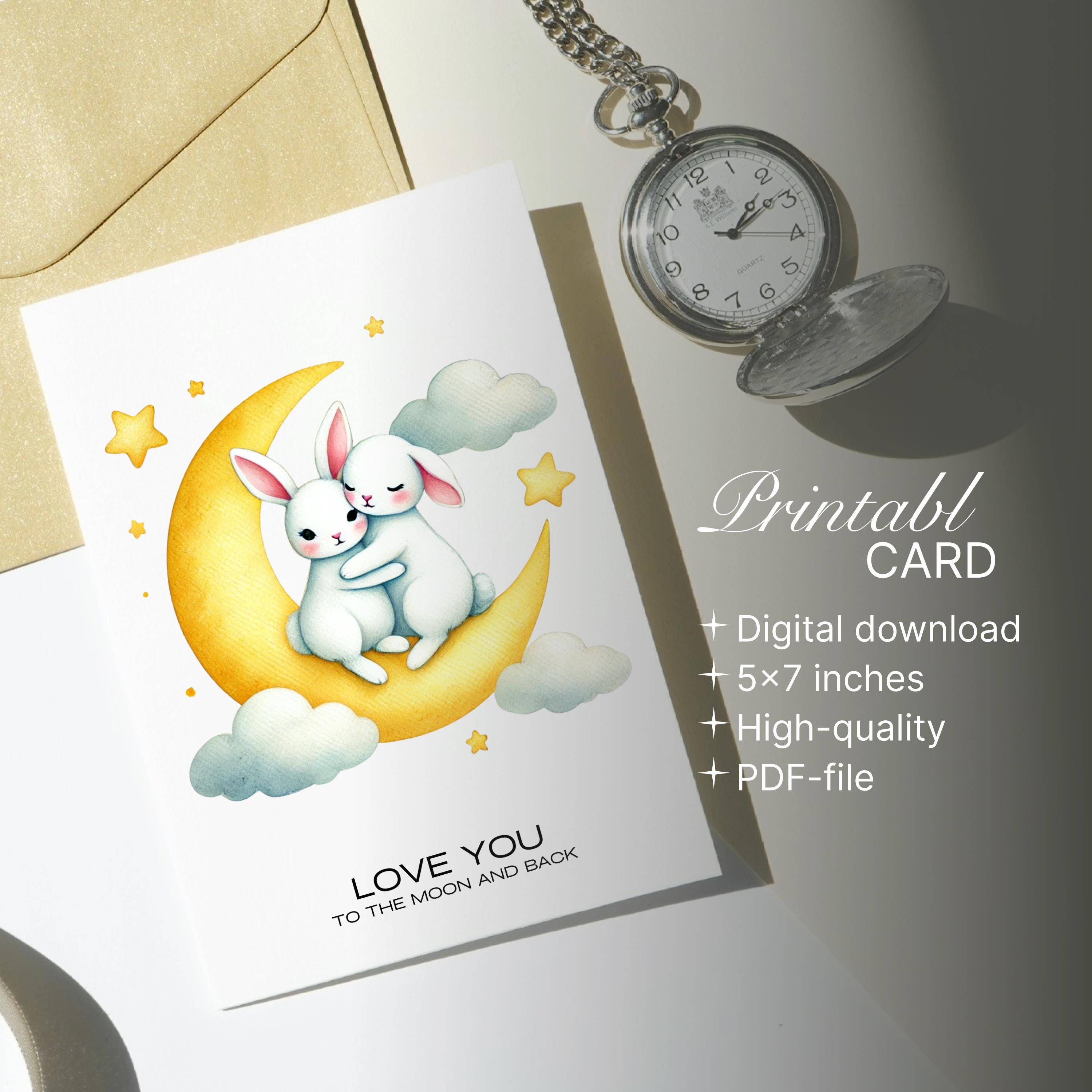 Love You to the Moon and Back Printable Digital Download Card Lovely ...