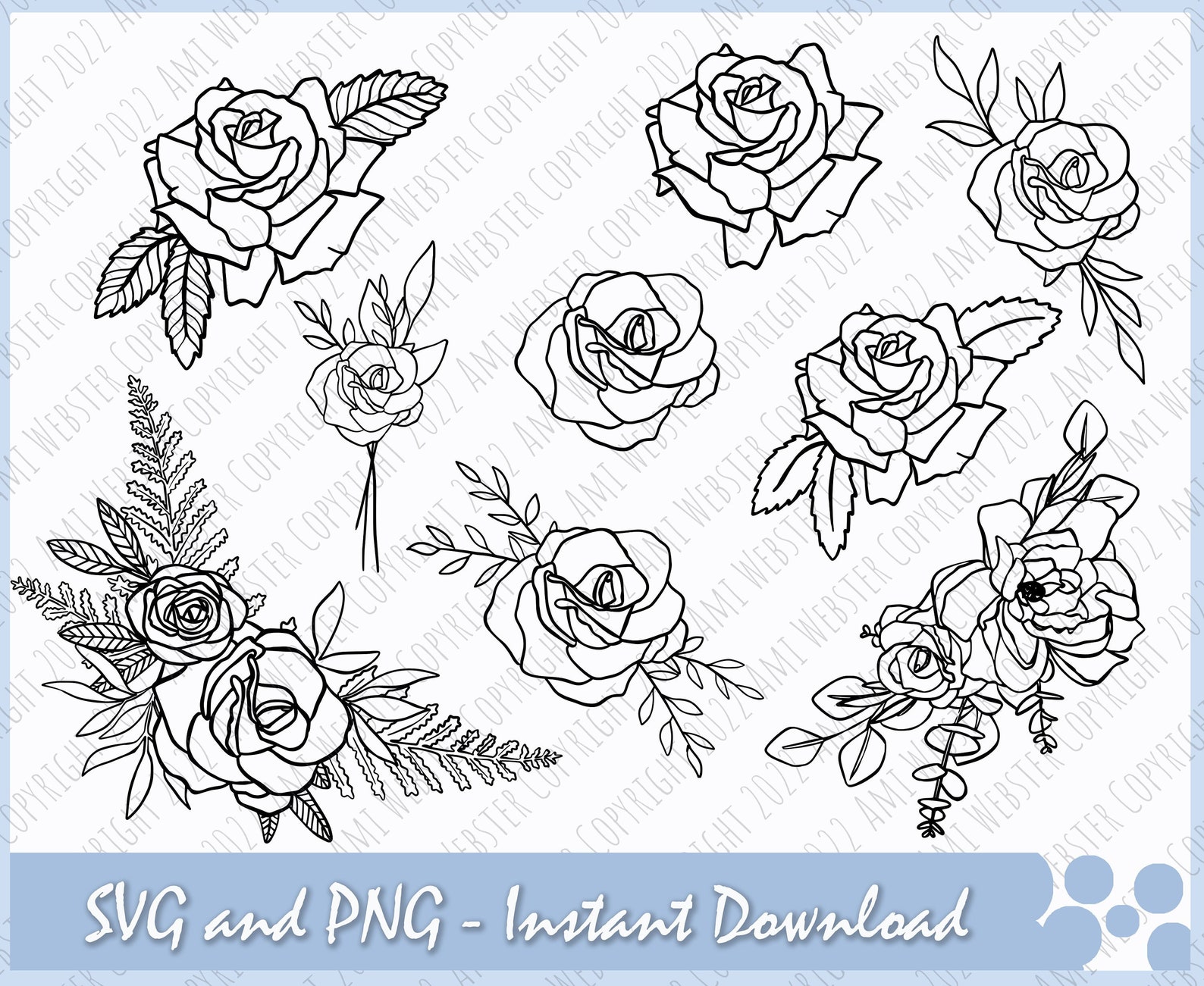 Rose SVG Bundle Floral Corner SVG Floral Outline Svg Floral | Etsy