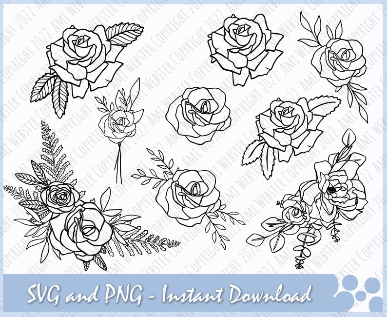 Rose SVG Bundle Floral Corner SVG Floral Outline Svg Floral | Etsy