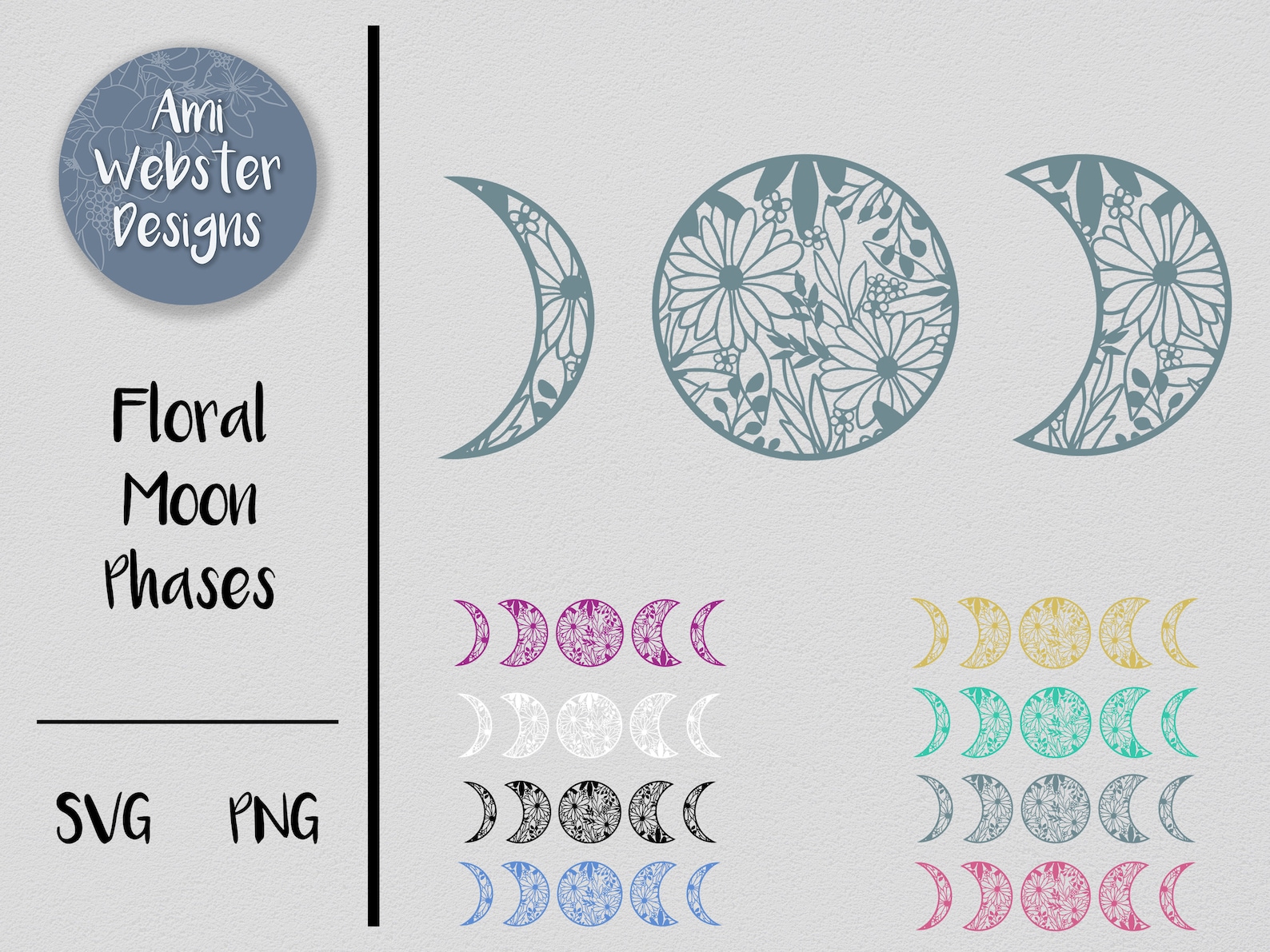 Moon SVG Floral Moon SVG Crescent Moon SVG Moon Png Moon Phase Svg ...