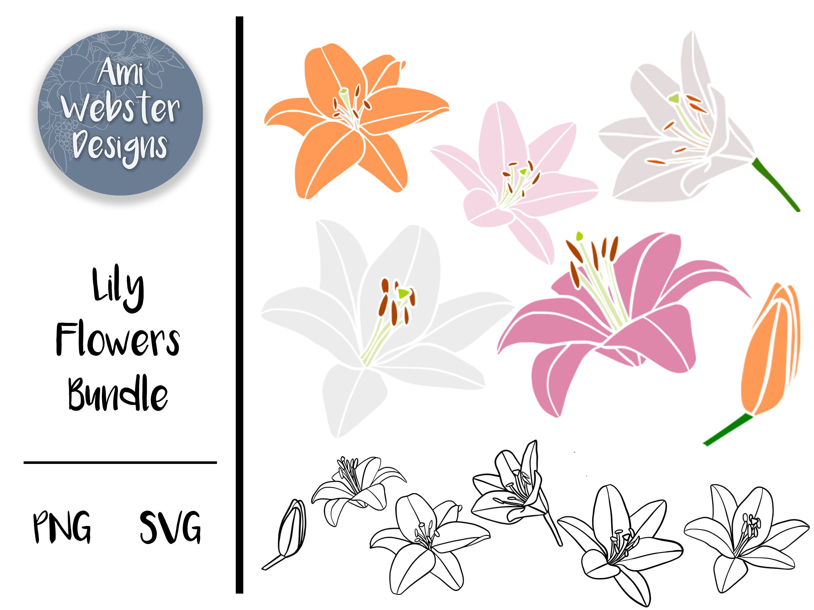 Lily Flower SVG - Lily SVG - Lily SVG Bundle - Lilies Png - Flower Cut ...
