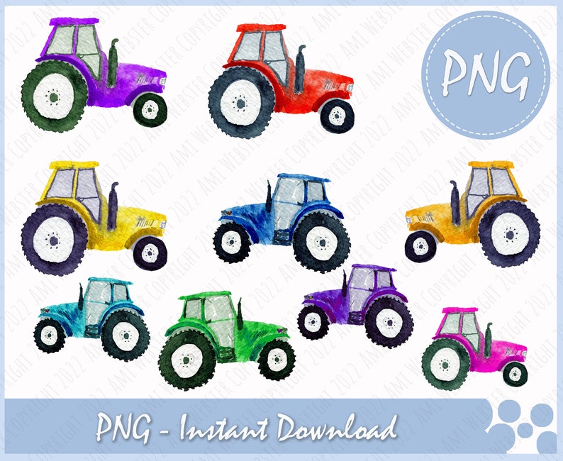 Tractor PNG Bundle Watercolour Tractors Clip Art Colourful - Etsy