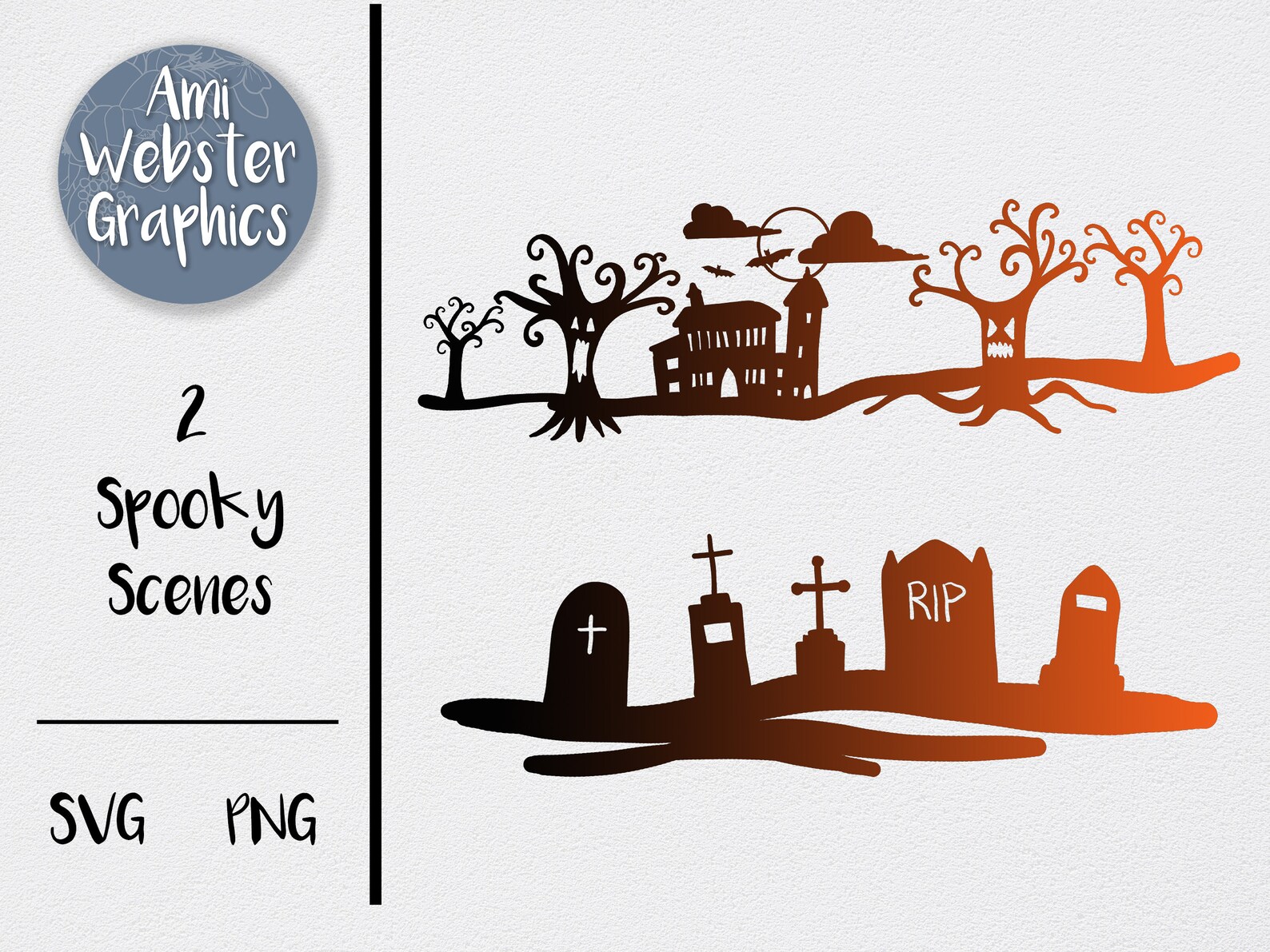 Spooky Scene SVG, Halloween Scene Svg, Haunted House Svg, Tombstone Cut ...