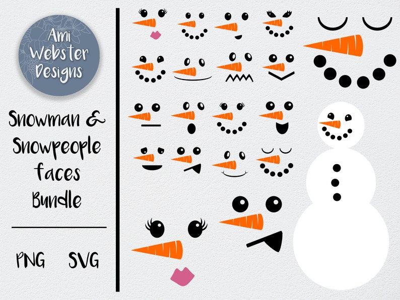 Snowman SVG Bundle Snowman Faces SVG, Build Your Own Snowman Snow Woman ...