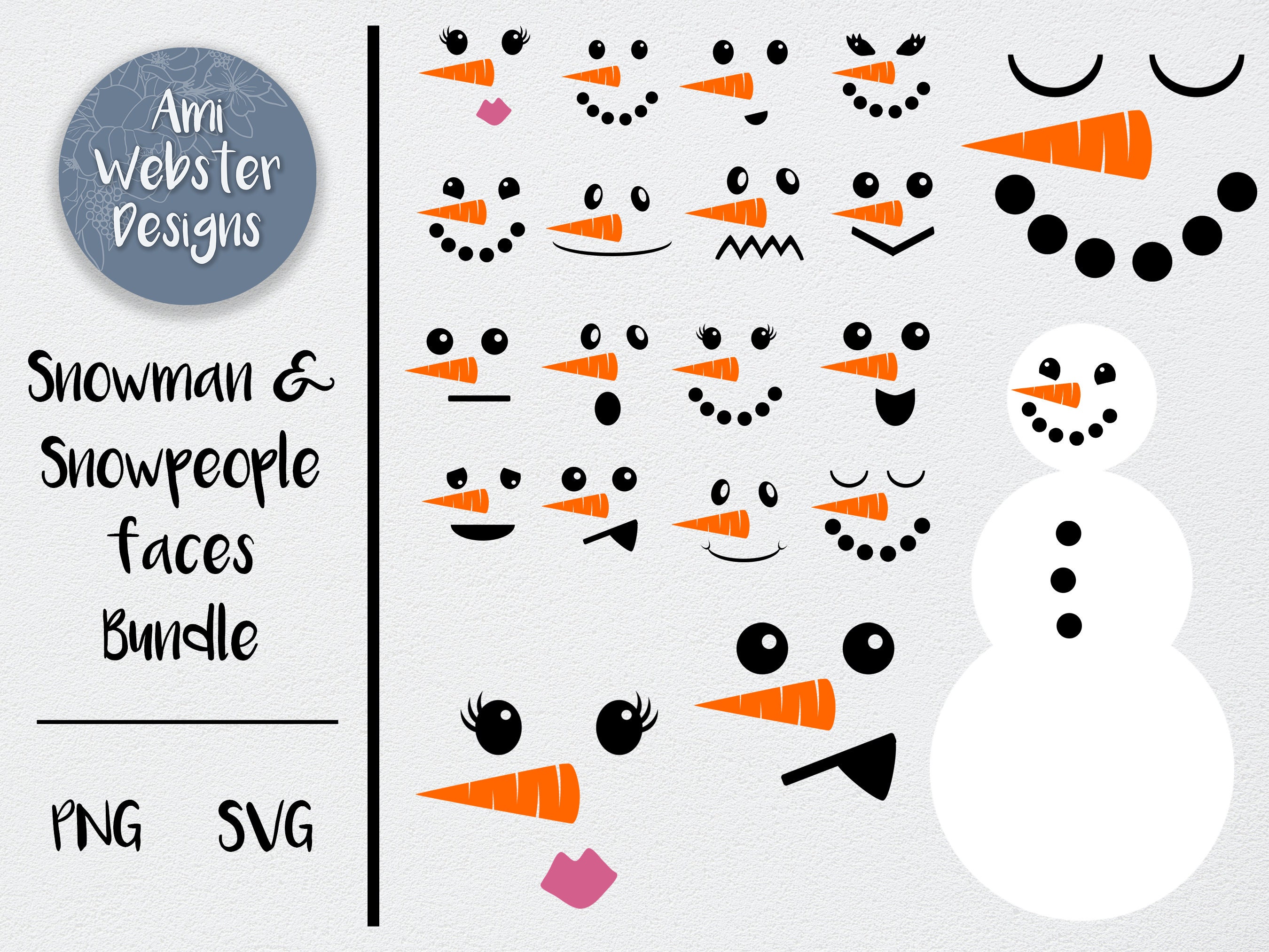 Snowman SVG Bundle Snowman Faces SVG, Build Your Own Snowman Snow Woman ...