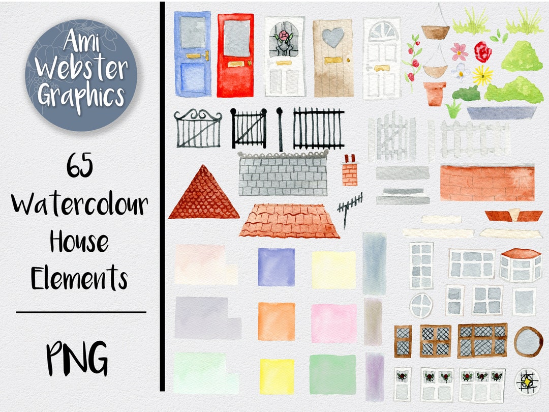 Watercolour House Elements - 65 House Elements - PNG Transparent File ...
