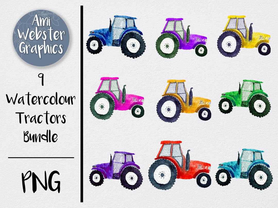 Tractor PNG Bundle - Watercolour Tractors Clip Art - Colourful Farm ...
