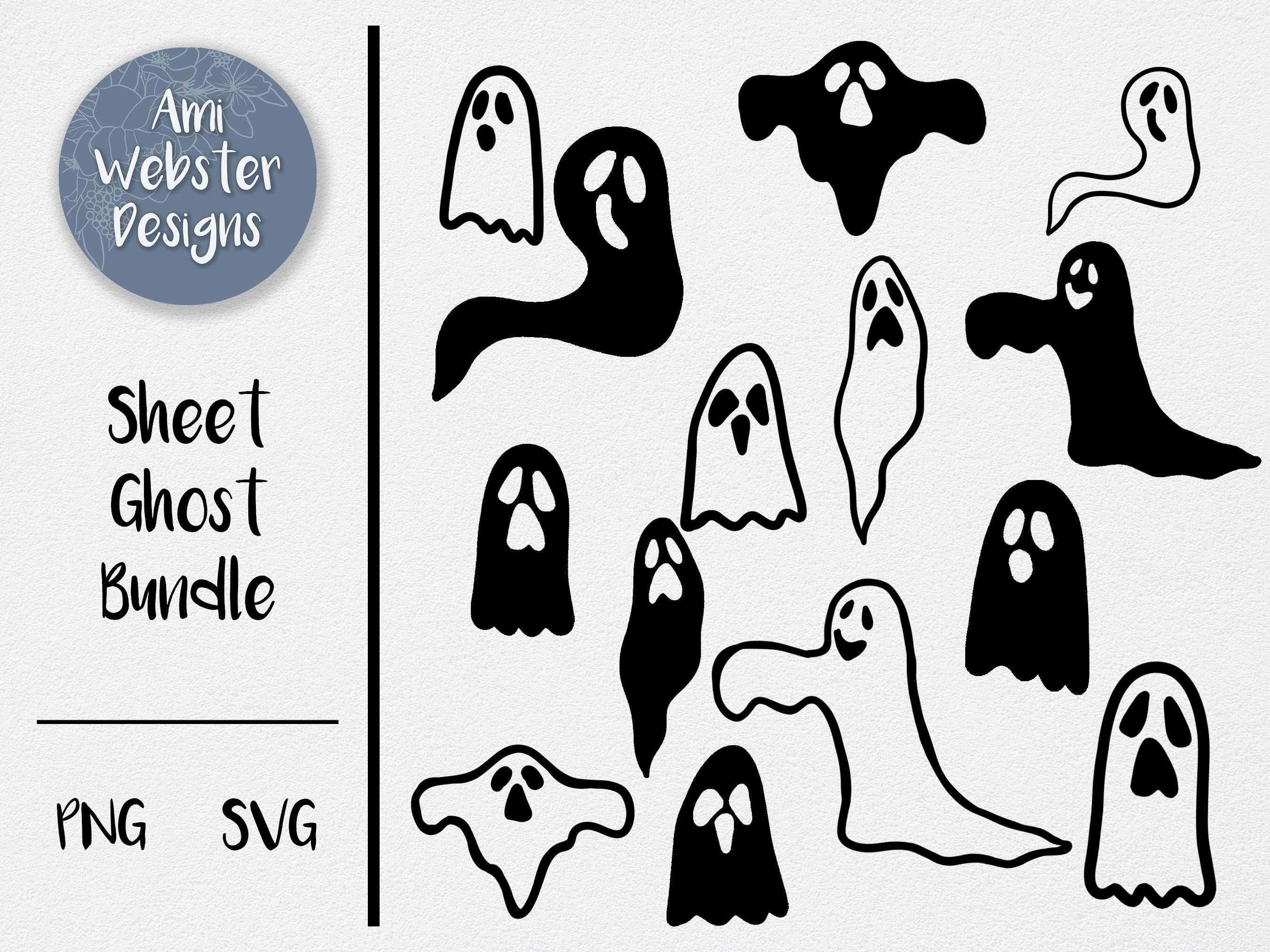Ghost SVG Bundle - Hand Drawn Cute Halloween Ghosts Png Files - Etsy