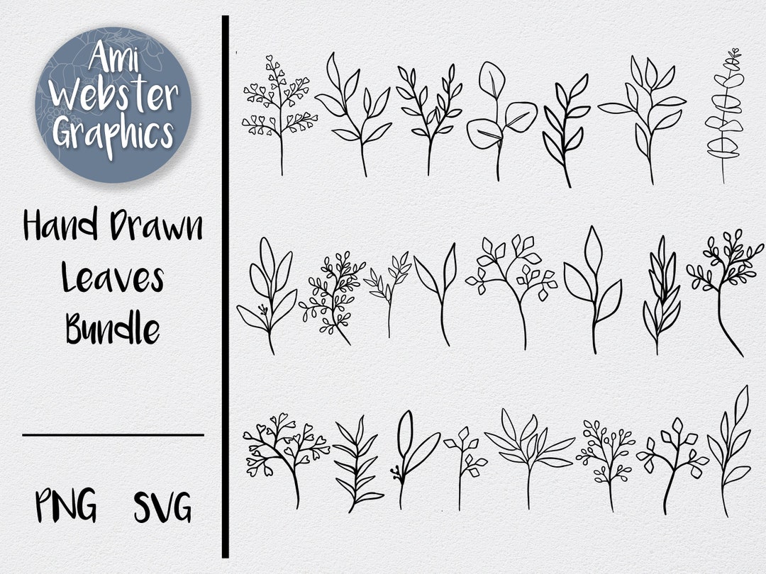 Leaves SVG, Leaf Outline Illustrations Bundle, Leaves PNG Files, Hand ...