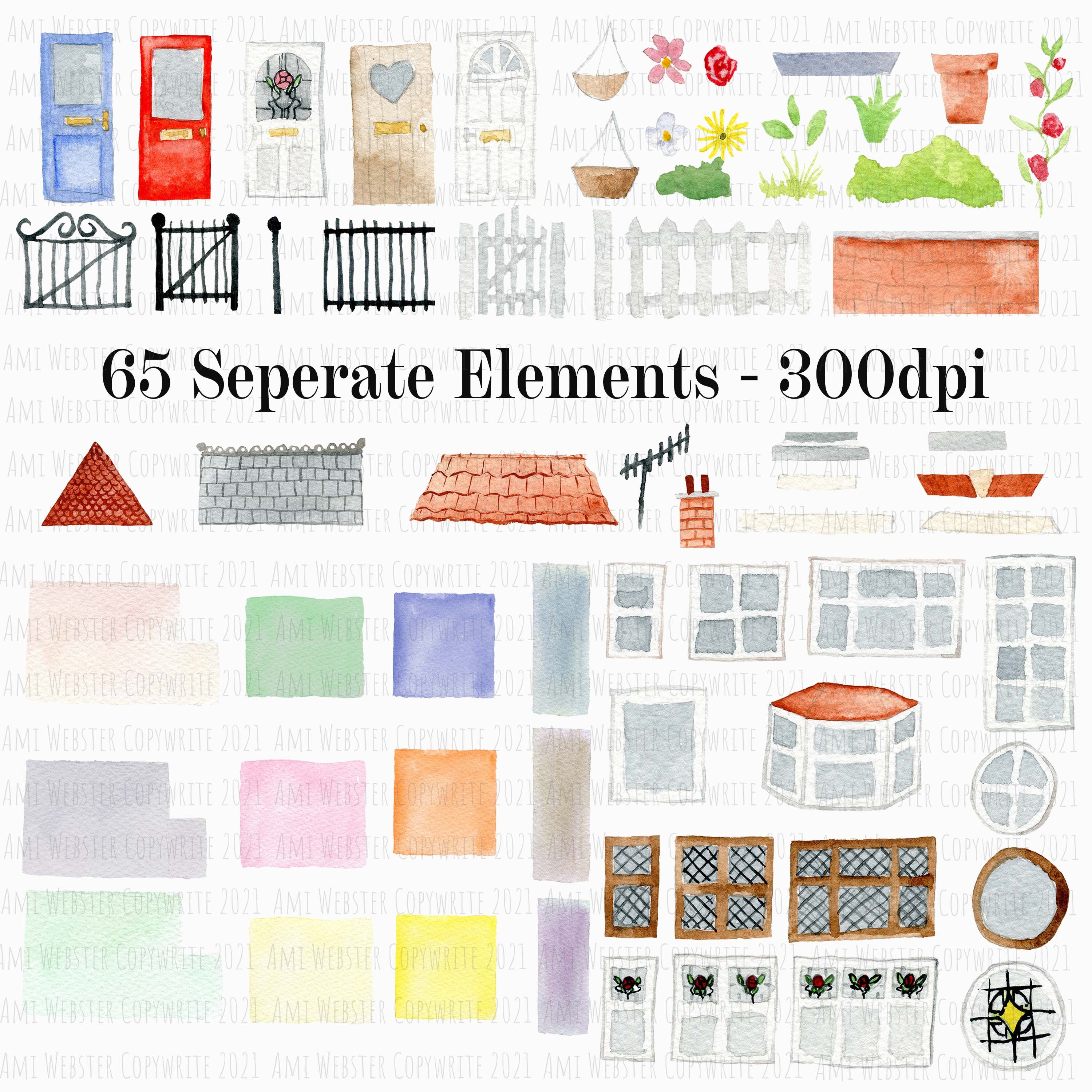 Watercolour House Elements - 65 House Elements - PNG Transparent File ...