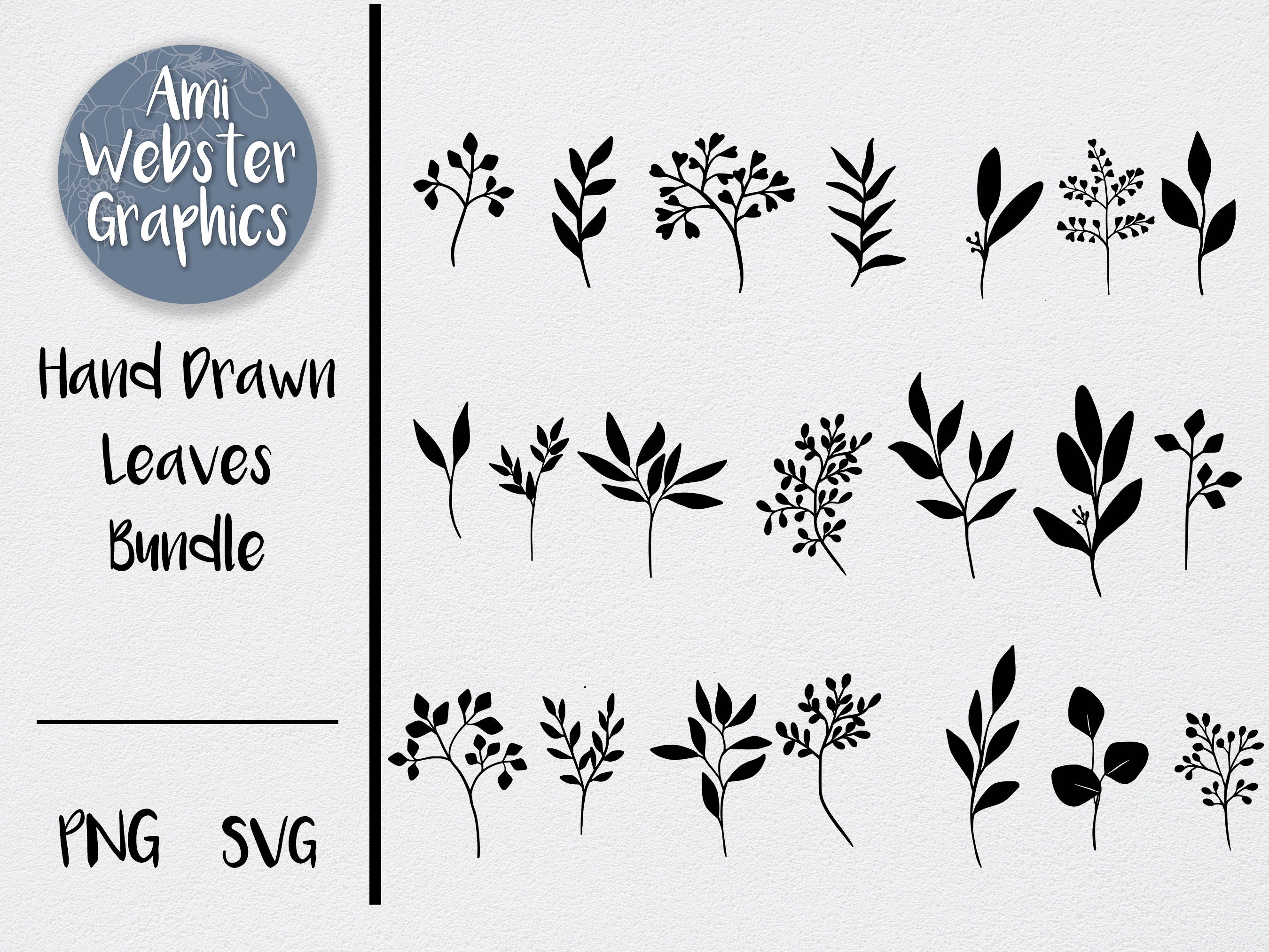 Leaf SVG, Leaf Outline, Illustrations Bundle, Leaves PNG Files, Hand ...
