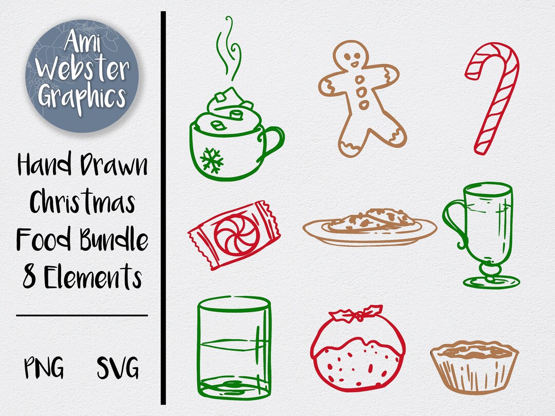 Christmas Food SVG Bundle, Hand Drawn Christmas Clip Art - Christmas ...