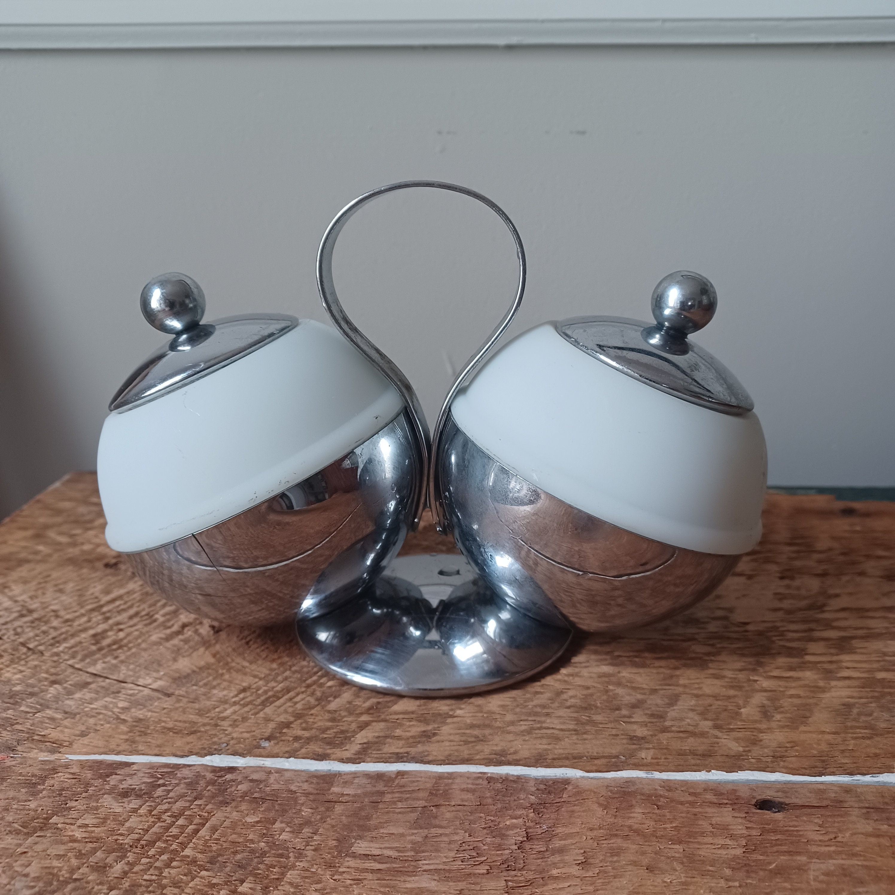 Chase Art Deco Chrome and White Glass Condiment Server - Etsy