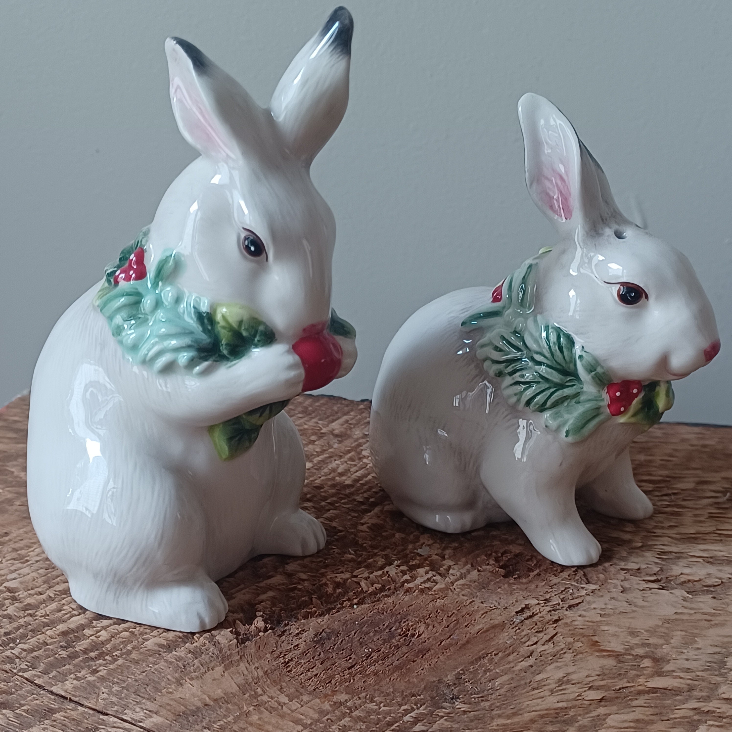 Fitz and Floyd Christmas Rabbits Town and Country Salt and Pepper ...