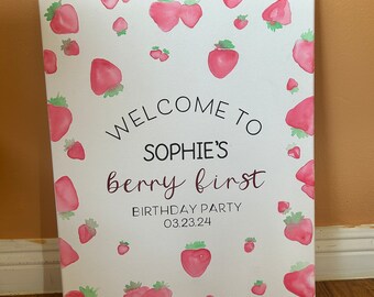Berry First Birthday Welcome Sign, Strawberry Birthday Party Sign ...