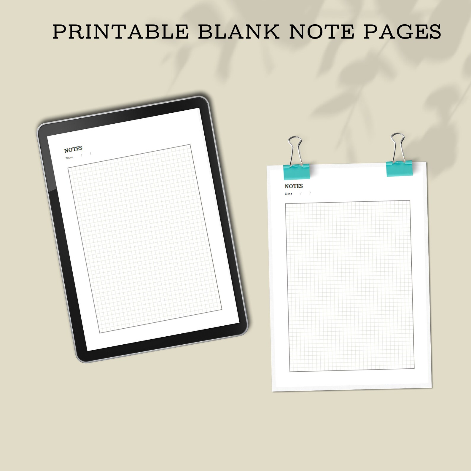 Digital Download Notes Page Set Dotted, Lined and Grid Printable Blank ...