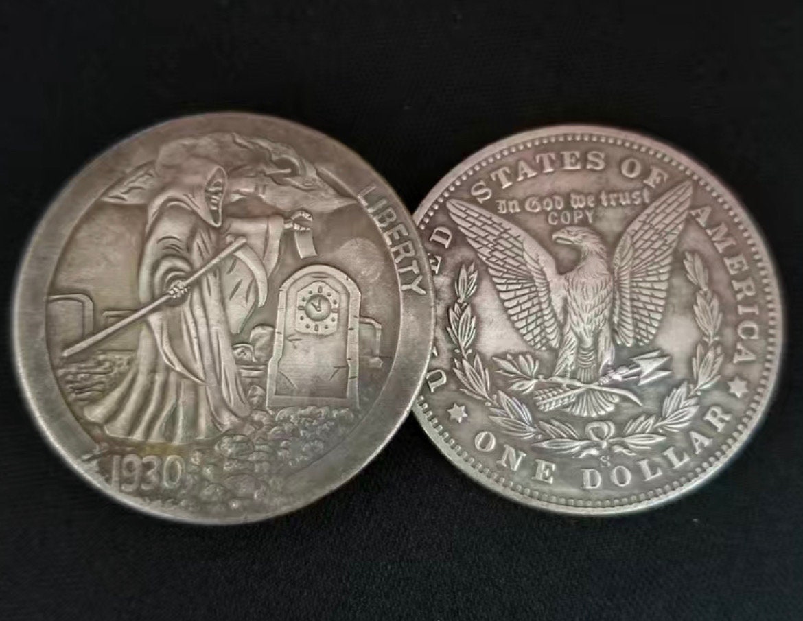 1930 Morgan Dollar Grim Reaper Hobo Engraved Collectors Coin 1 or 2 ...