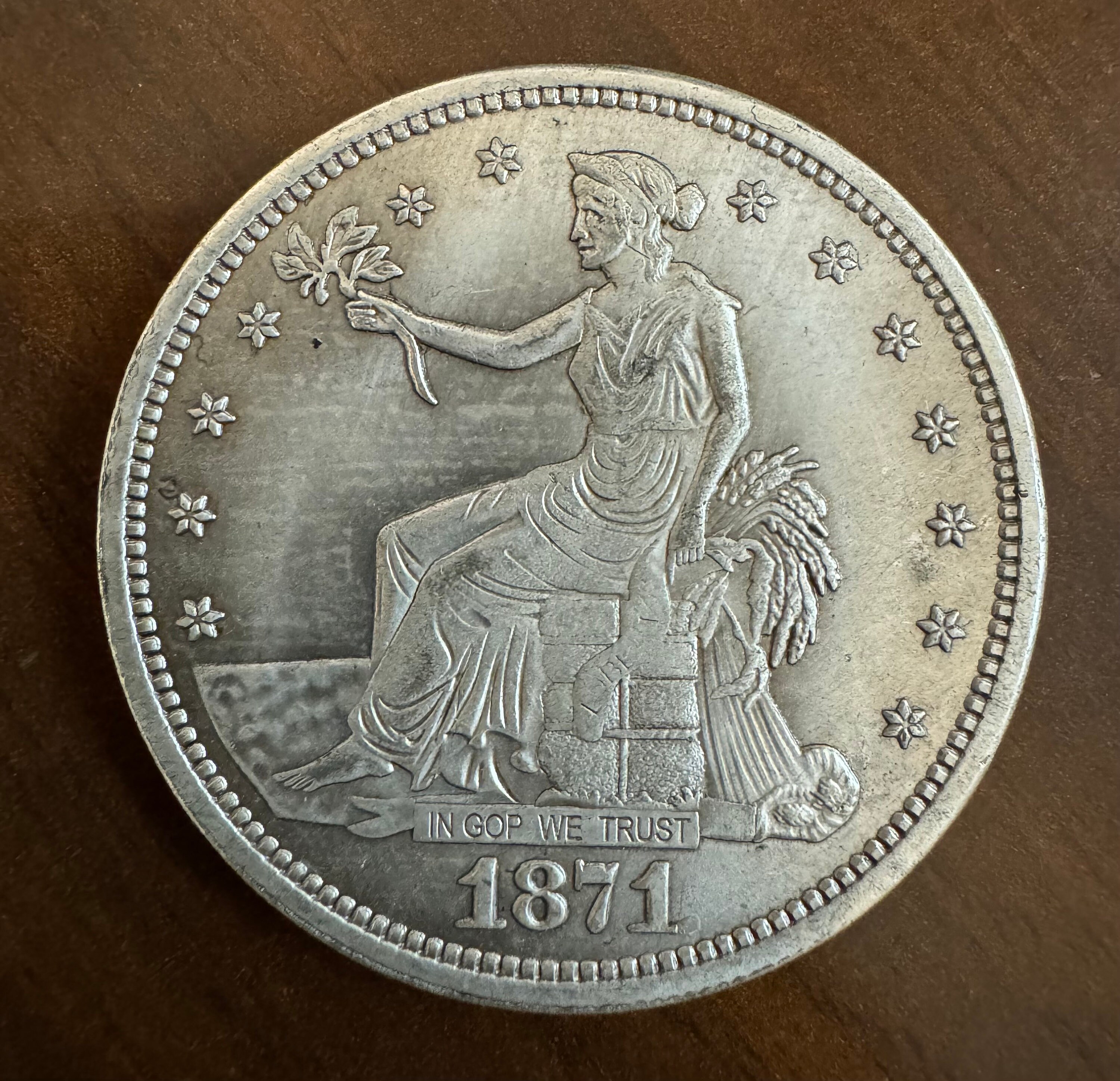 1871 S American Seated Liberty Silvery Dollar - VERY RARE - 1 or 2 Coin ...