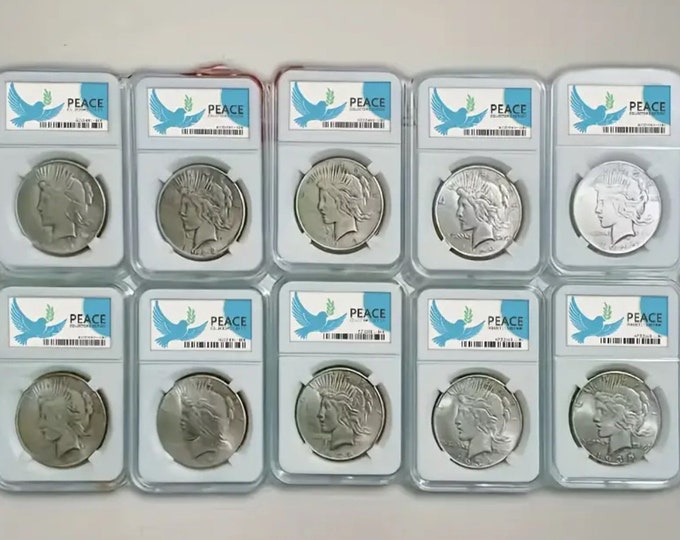 1921 - 1928 + 1934, 1935 Full Complete Set of 10 Coins USA Peace Dollar ...