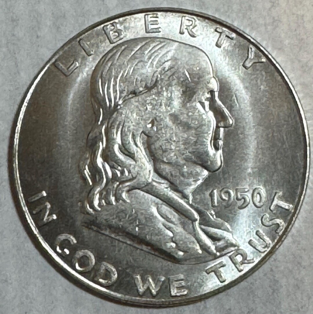 1950 Franklin / Liberty Bell Half Dollar Silvery Coin - Hard to Get - 1 ...