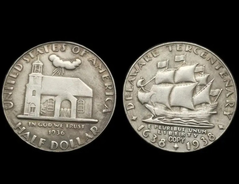 1938 Delaware Tercentenary Half Dollar Silvery Coin VERY RARE 1 or 2 ...