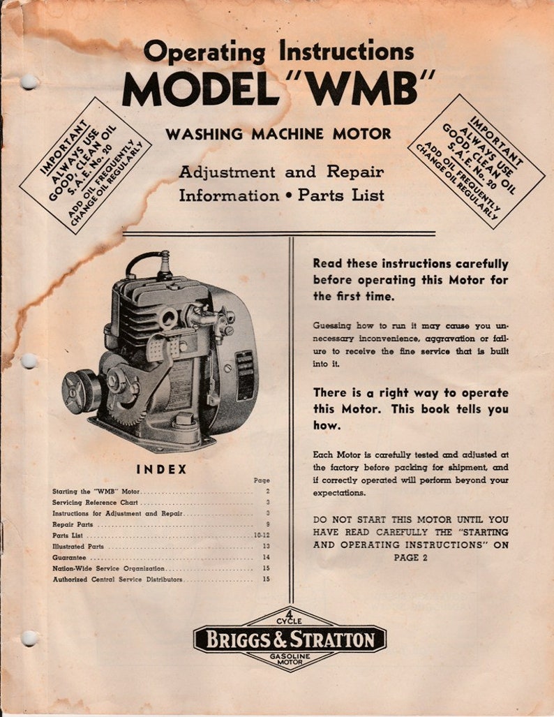 Briggs & Stratton Model 'WMB' Washing Machine Motor 16 - Etsy