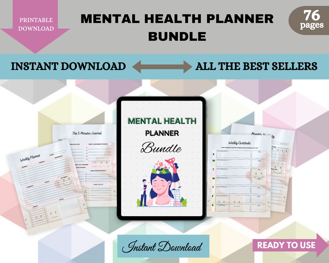 Mental Health Bundle Journal, Printable Anxiety Journal, Digital Mental ...