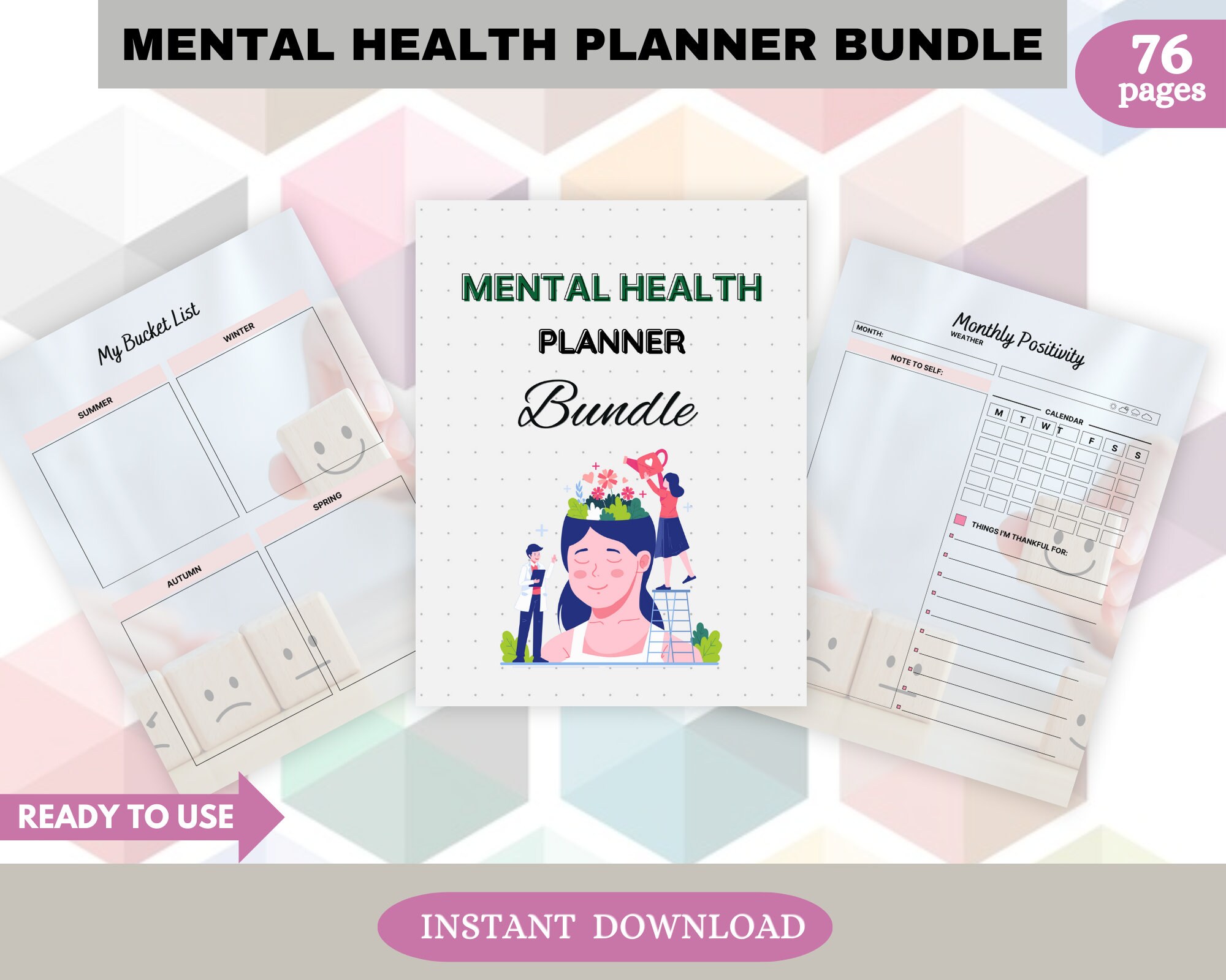 Mental Health Bundle Journal, Printable Anxiety Journal, Digital Mental ...