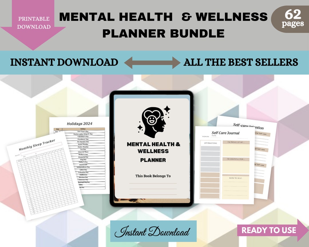 Mental Health and Wellness Bundle Journal, Printable Anxiety Journal ...