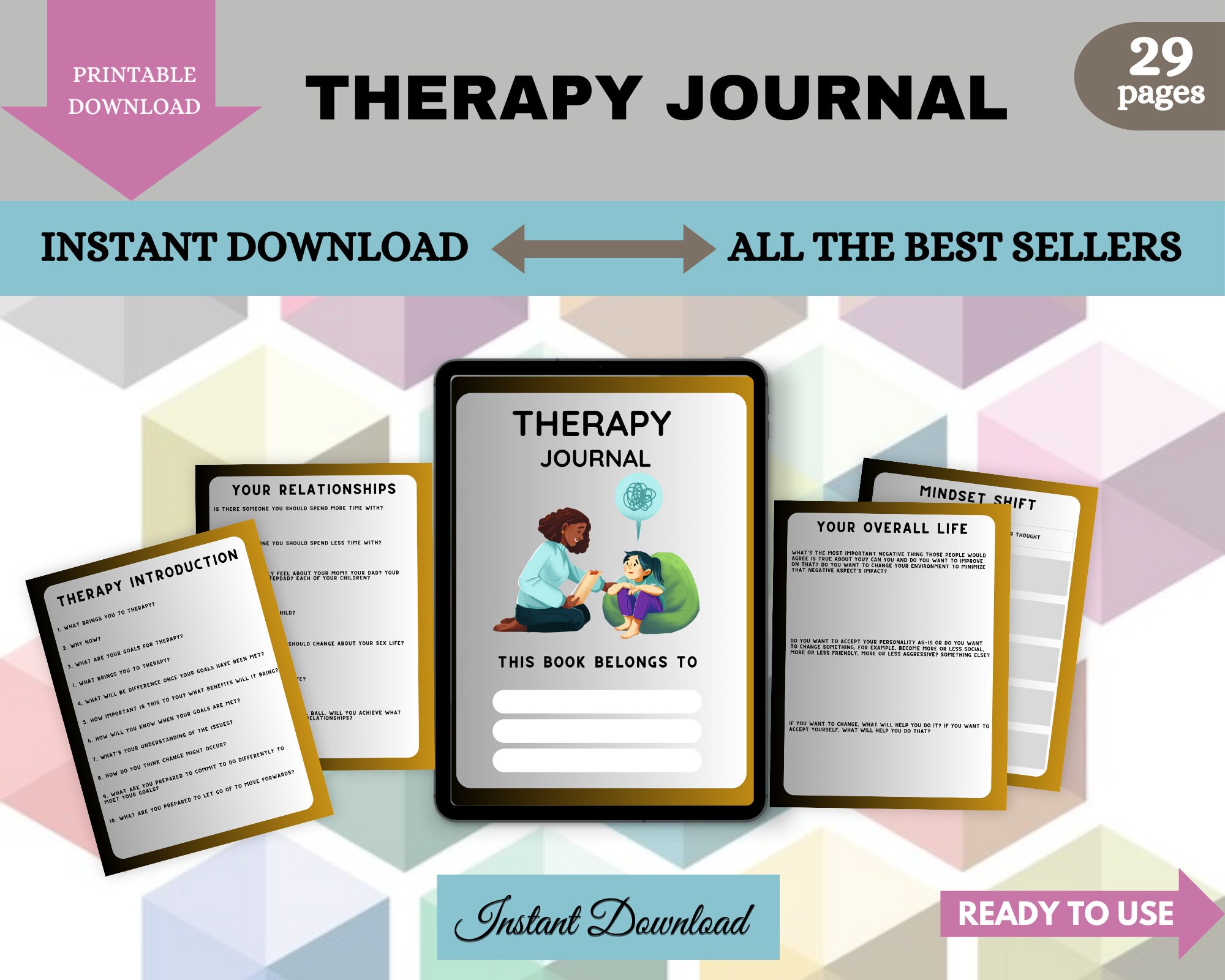 Therapy Journal Bundle, Mood Tracker, Printable Journal, Mental Health ...