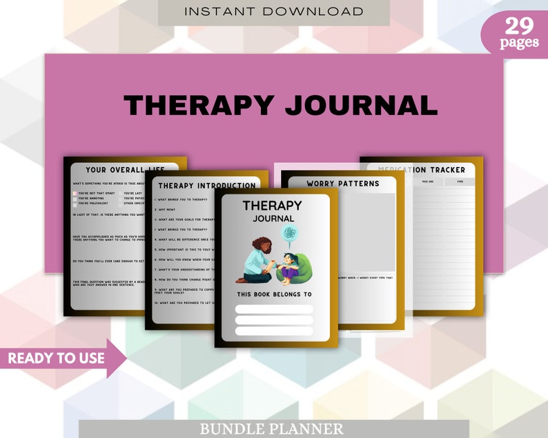 Therapy Journal Bundle, Mood Tracker, Printable Journal, Mental Health ...