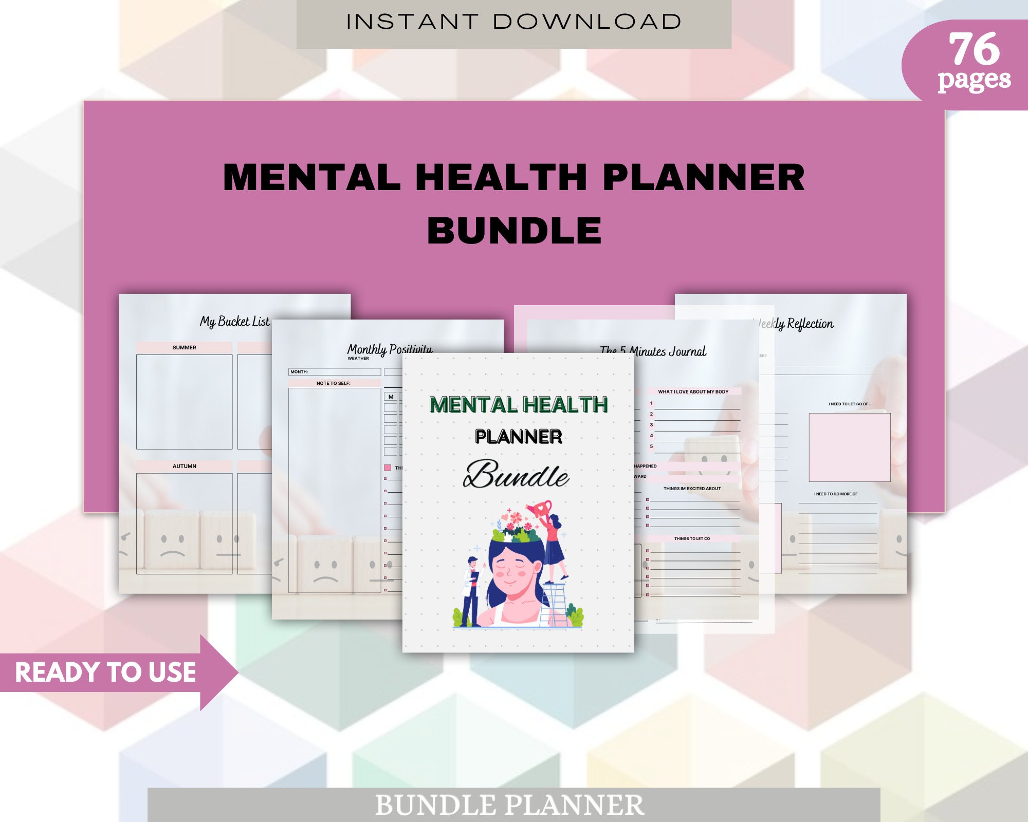 Mental Health Bundle Journal, Printable Anxiety Journal, Digital Mental ...