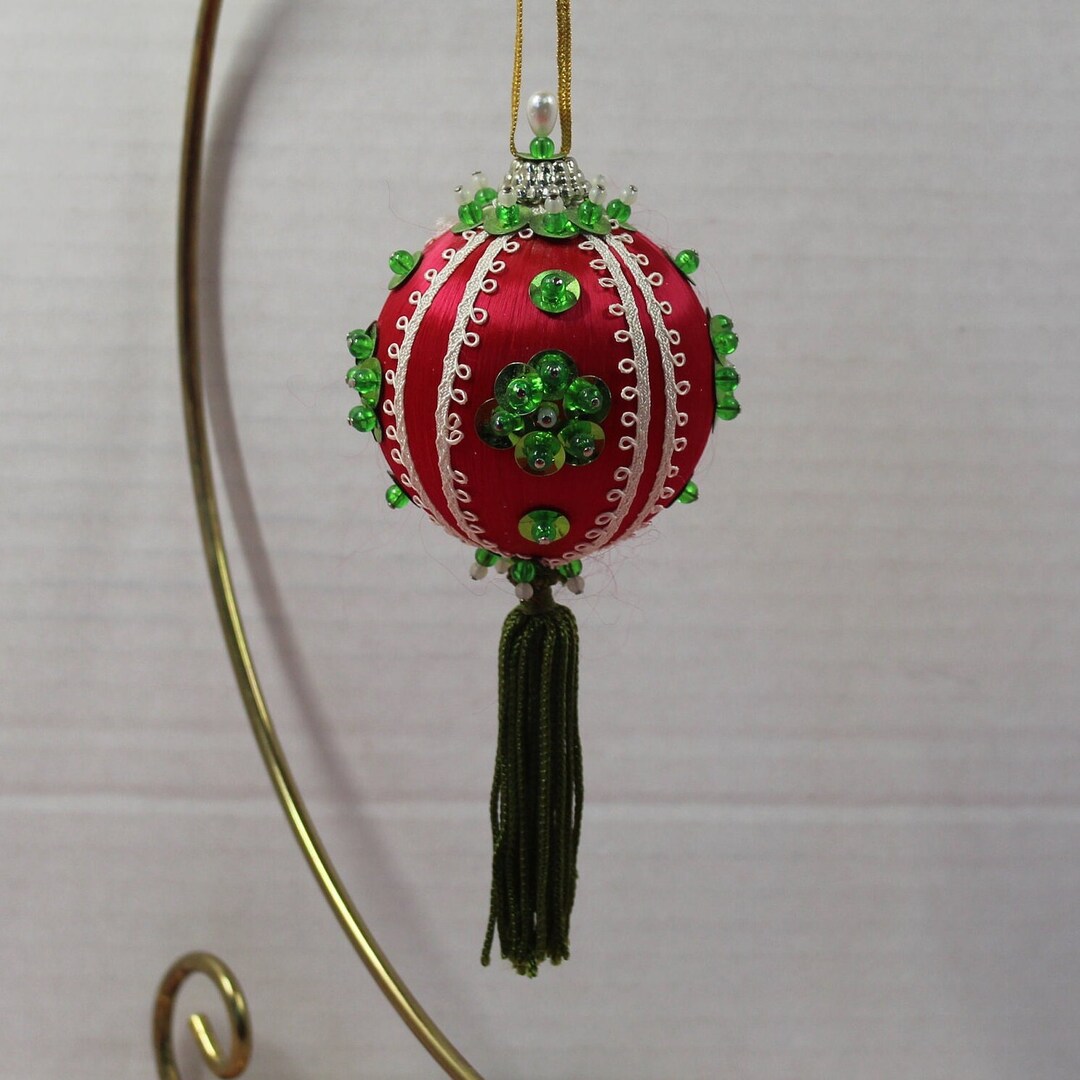 Handmade Bead & Sequin Push Pin Styrofoam Vintage Christmas Ornament ...