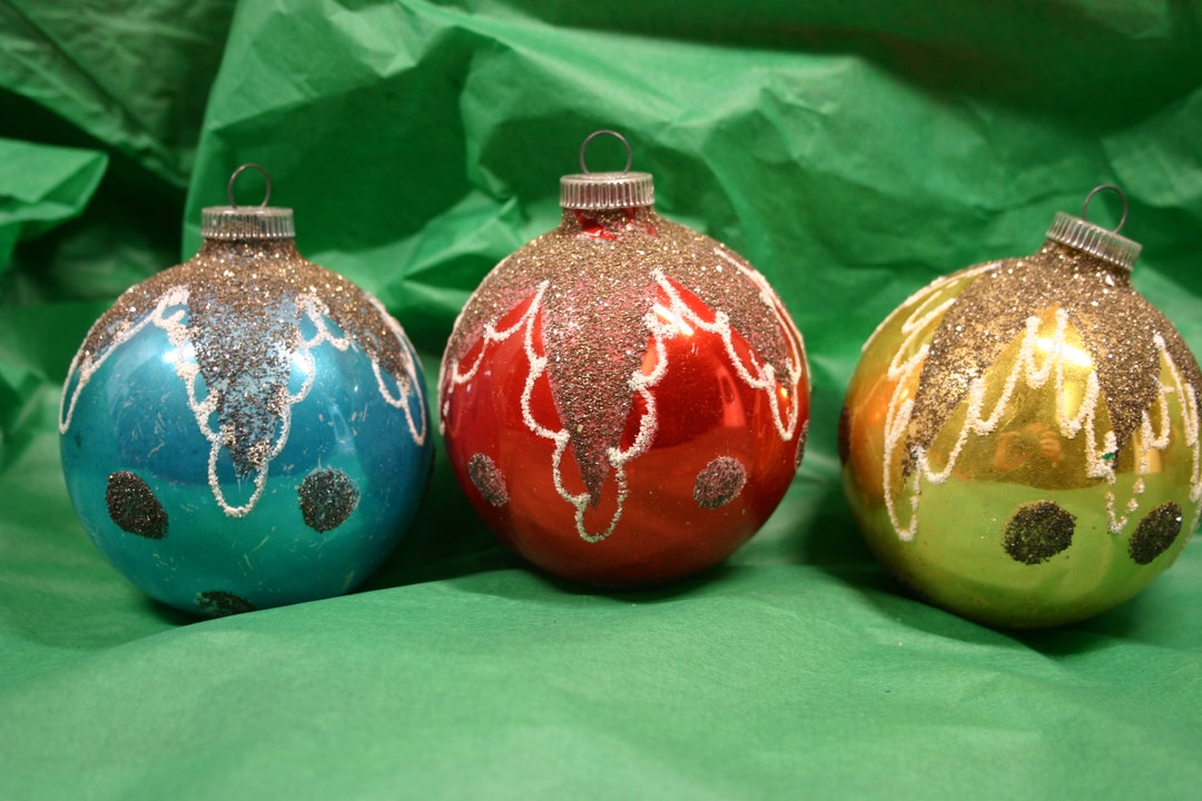 Vintage WEST GERMANY Glass Ball Christmas Ornaments Lot of 3 / Mercury ...