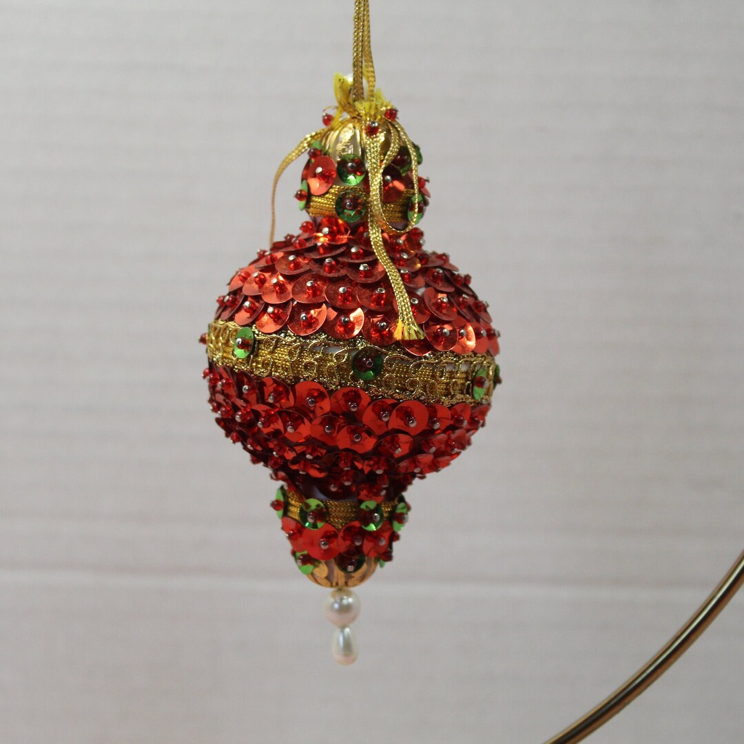 Vintage Handmade Bead & Sequin Push Pin Styrofoam Christmas Ornament ...