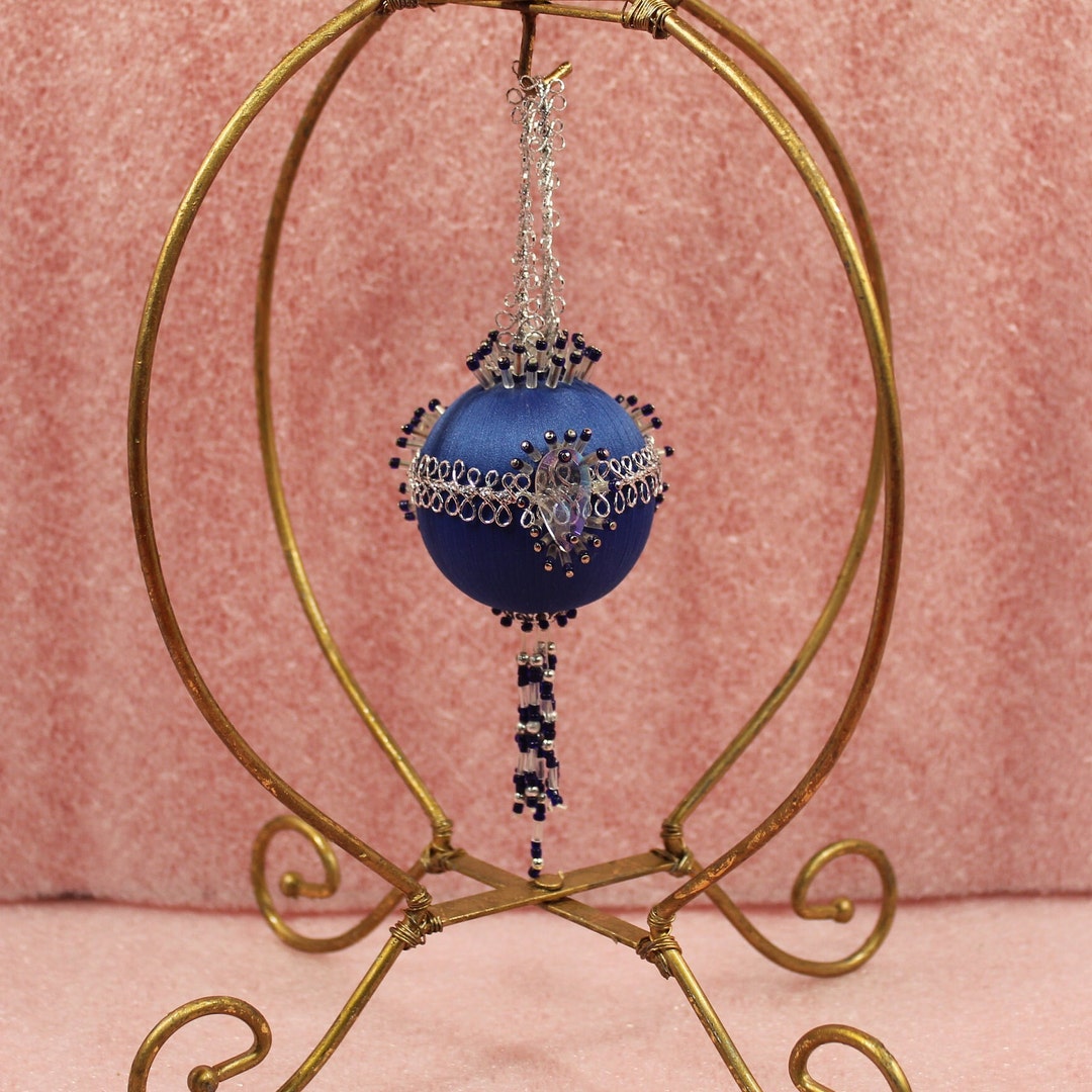 Handmade Beaded Push Pin Styrofoam Vintage Christmas Ornament / Blue ...