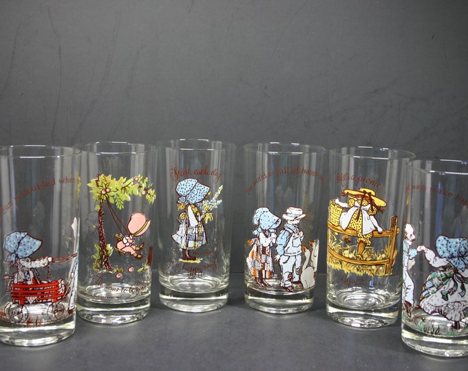 Vintage Holly Hobbie American Greetings Glass Tumbler Set Of 6 All