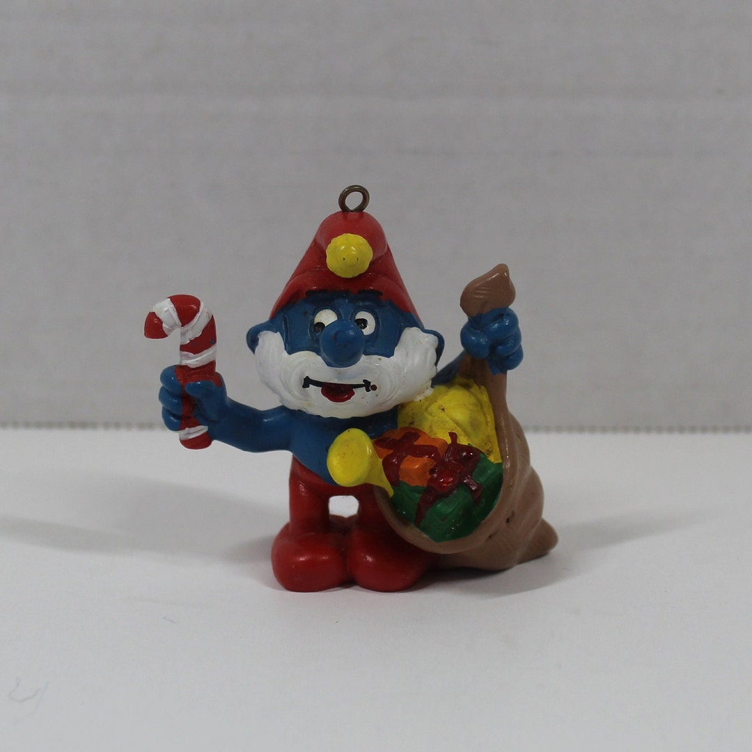 Vintage Christmas Ornament Santa Papa Smurf PVC 1981 Figurine / Peyo ...